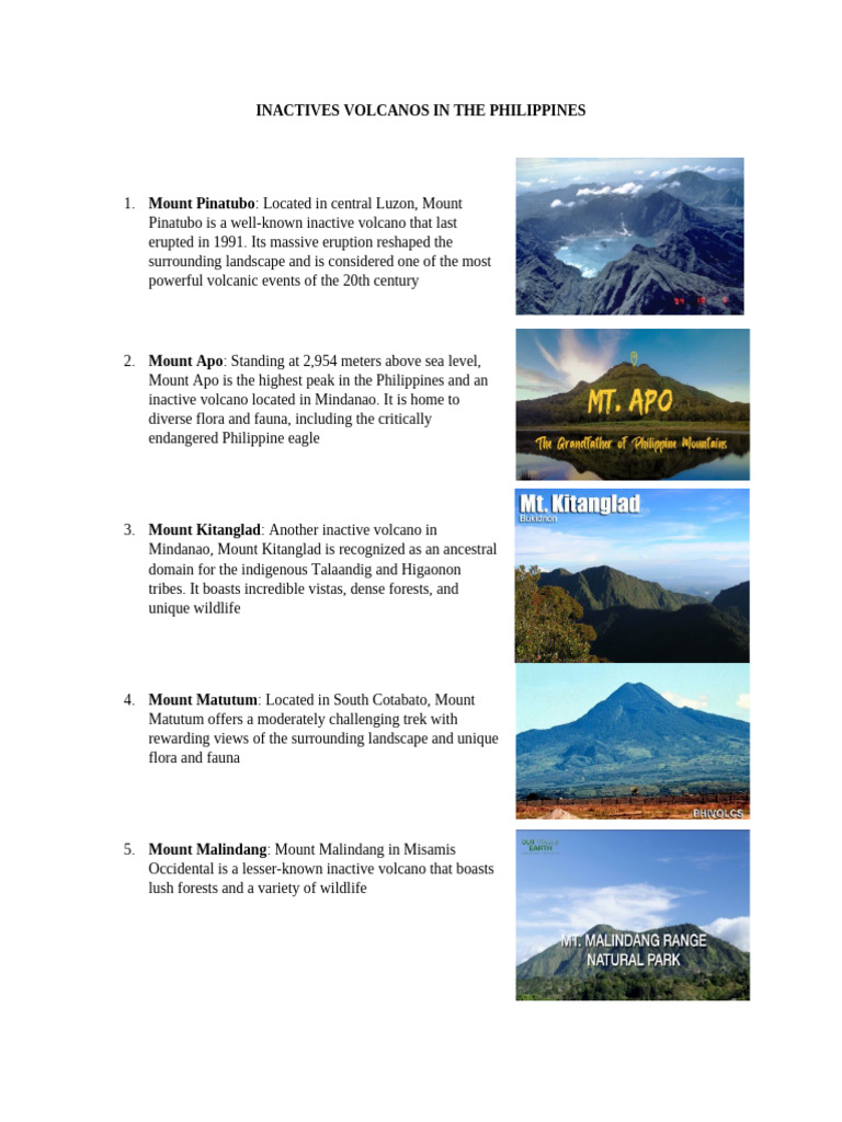 Inactive Volcanoes in the Philippines | PDF