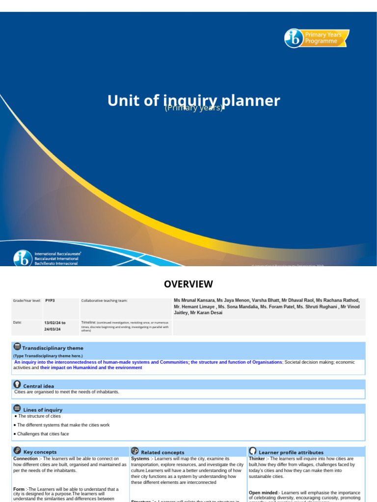 Organizing Cities: PYP3 Inquiry Unit | PDF | Learning | Cognition