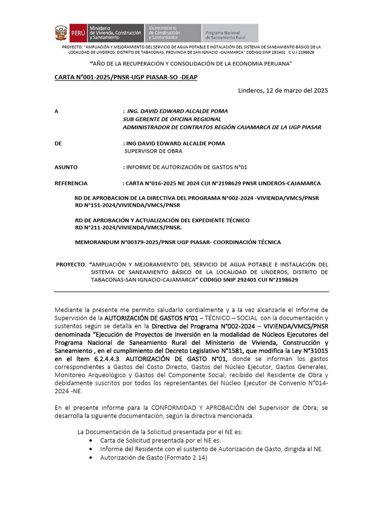 01 Carta N°001-2025-PNSR-UGP PIASAR-SO-DEAP (R) | PDF