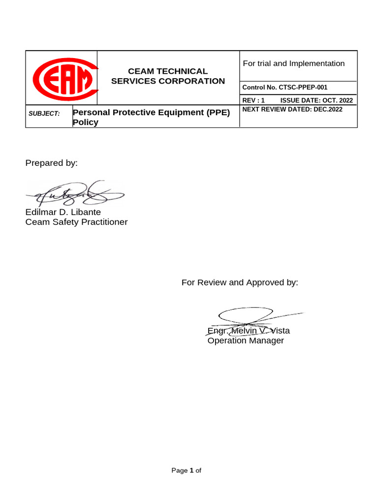 CEAM Personal_Protective_Equipment_(PPE)_Policy for office approval ...