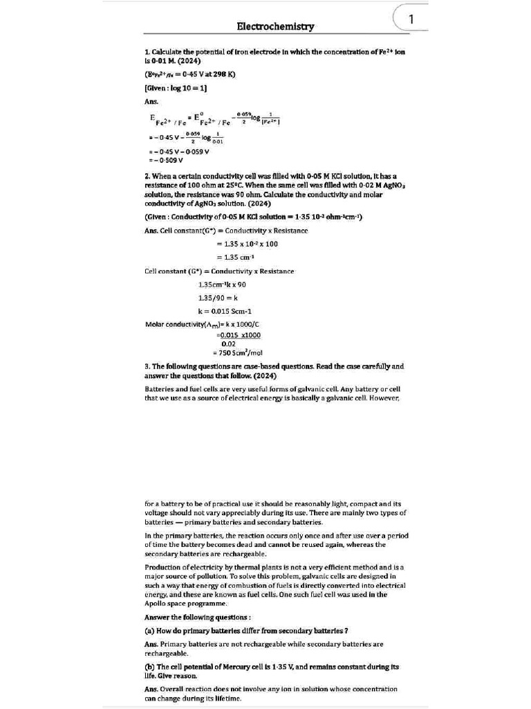 Solution, Electrochemistry and Chemical Kinetics Pyq | PDF