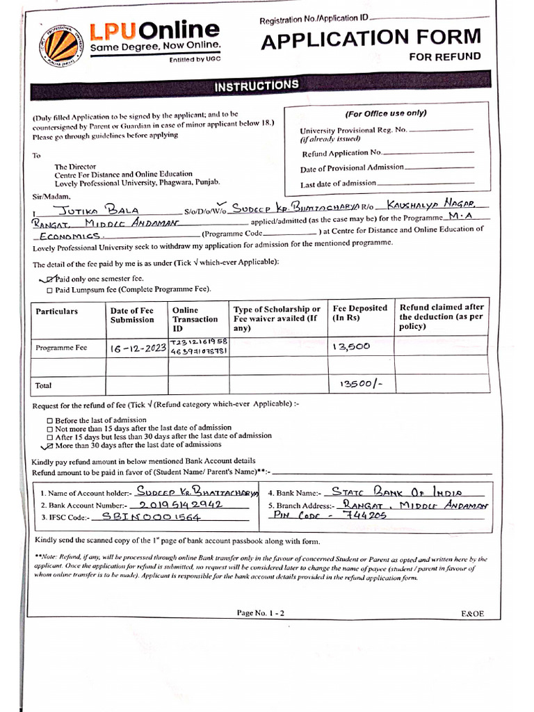 Jutika Bala Refund Form | PDF