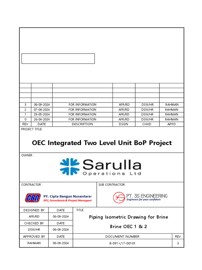 8-091-L17-00101-2 - Piping Isometric Drawing For Brine OEC 1&2-1888 | PDF