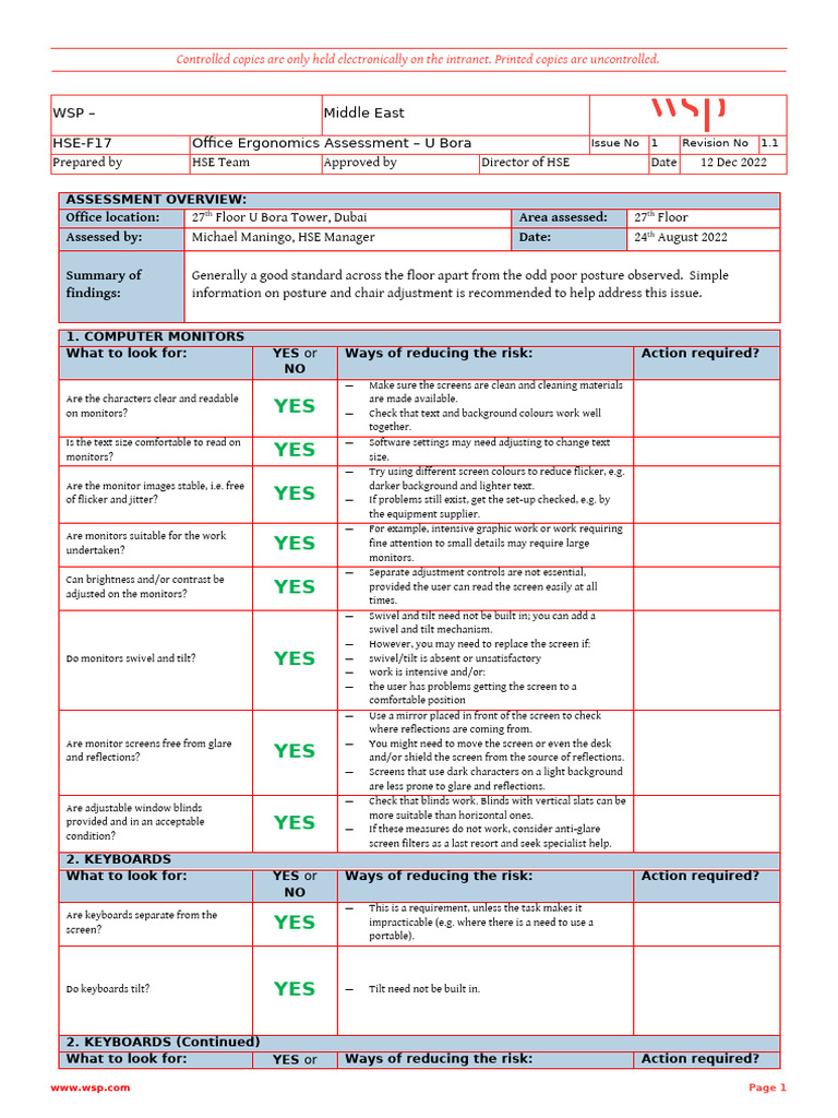 HSE-F17-Office Ergonomics Assessment Form | PDF | Chair | Computer Keyboard