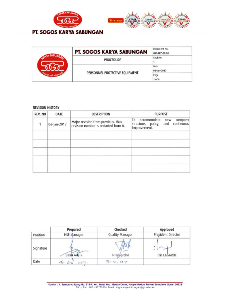 Hes PRC Ppe Procedure PT .Sogos | PDF