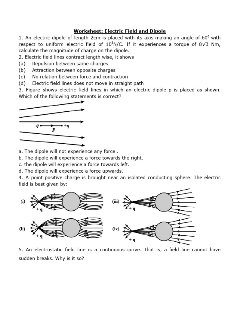 Worksheet Electric Field and Dipole | PDF