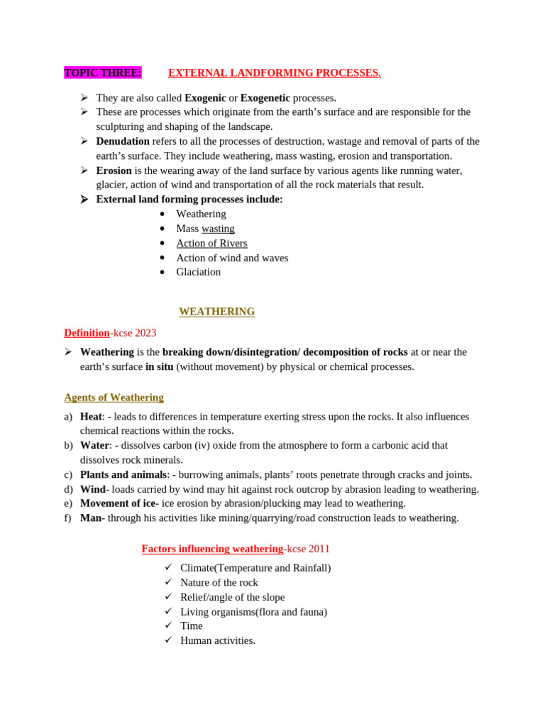 Form 3 Geography Dec Holiday Assignment | PDF | Weathering | Landslide