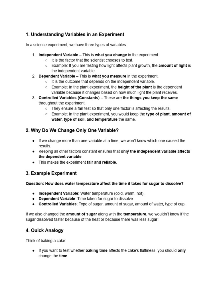 Understanding Variables in An Experiment | PDF