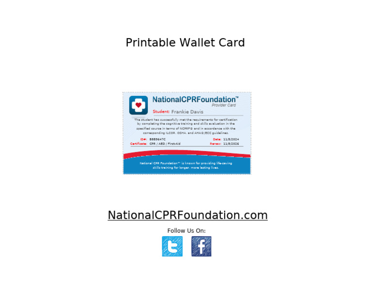 Printable Wallet Card: Frankie Davis | PDF
