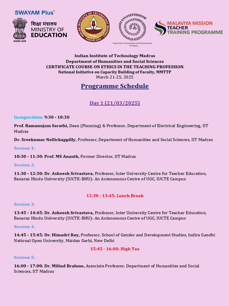 Revised Programme Schedule | PDF