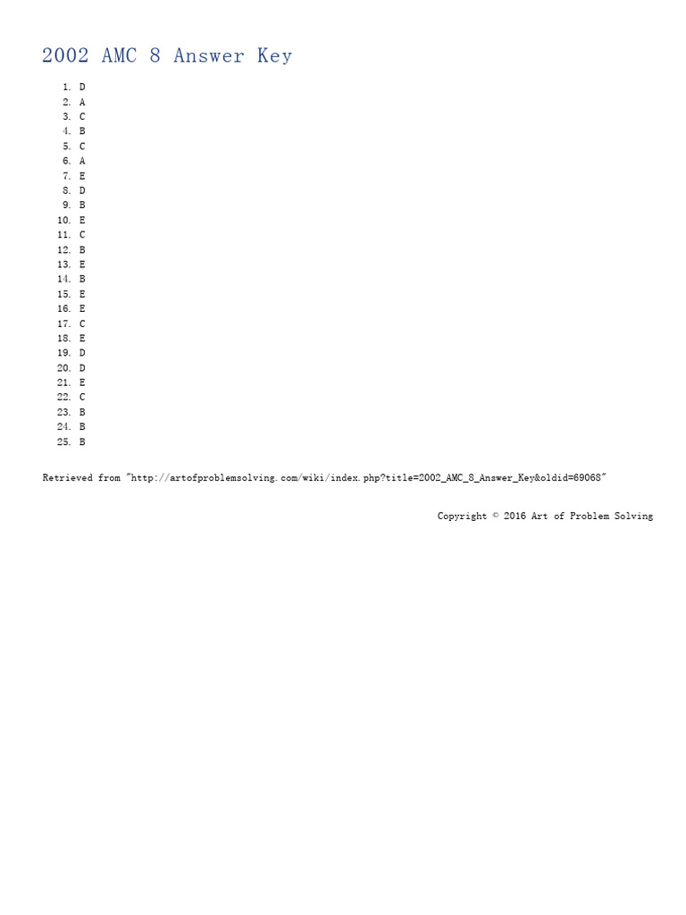 2002 AMC 8 Answer Key | PDF