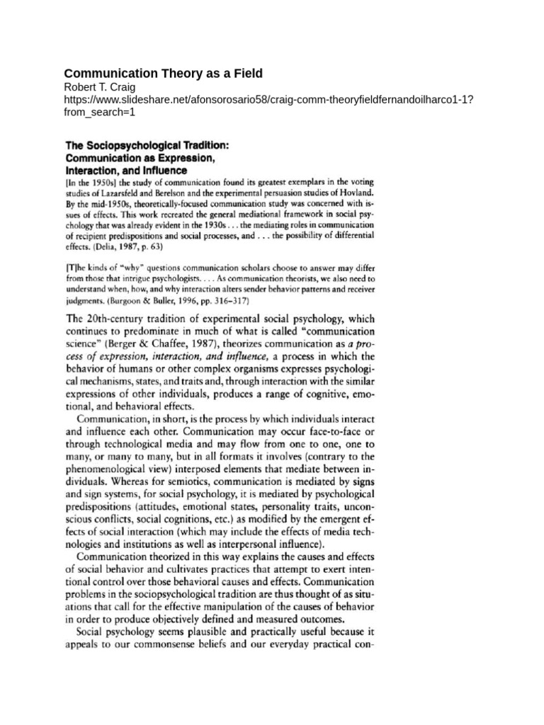 Communication Theory As A Field | PDF