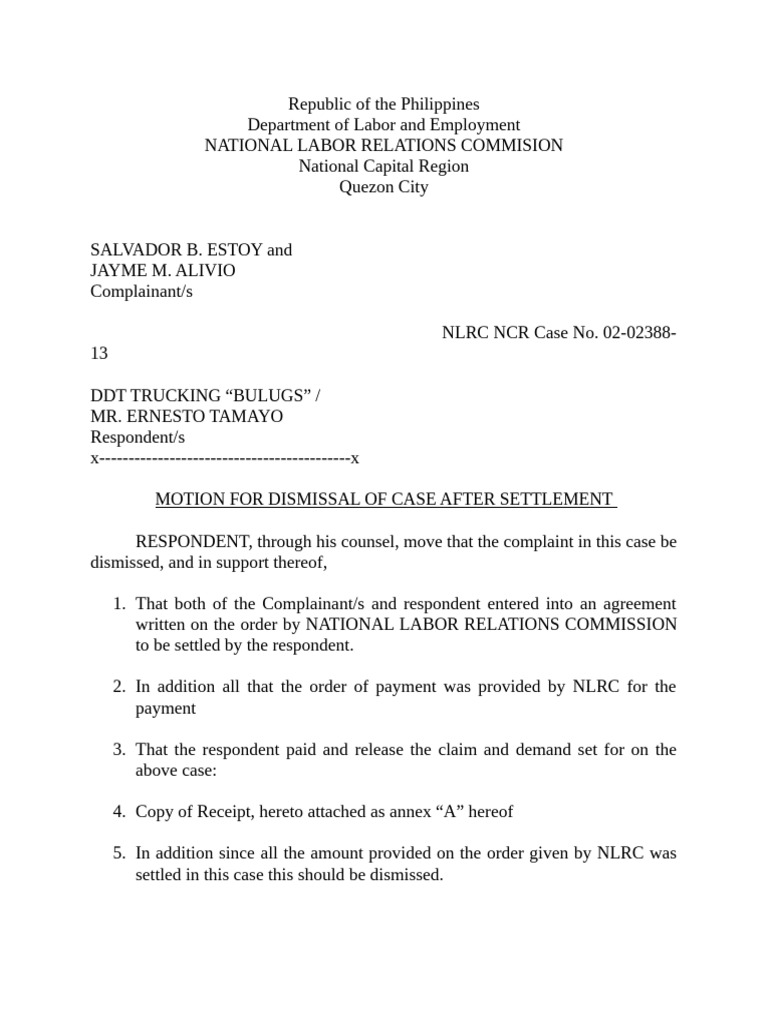 Motion For Dismissal | PDF