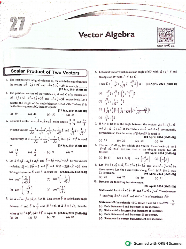 Vector Algebra | PDF