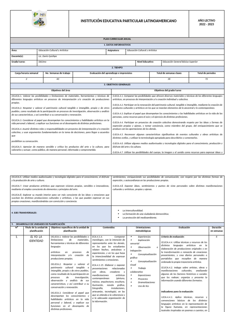 Plan Curricular de Educación Artística 2022-2023 | PDF | Multimedia ...