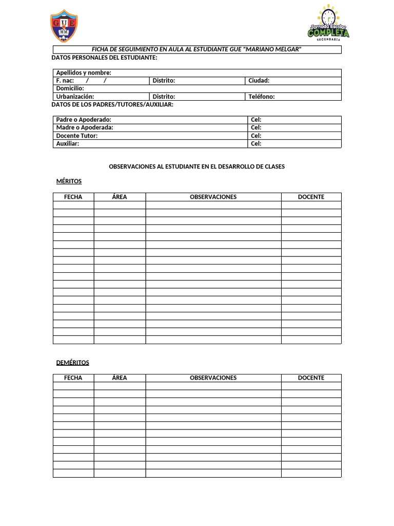 Ficha de Seguimiento | PDF
