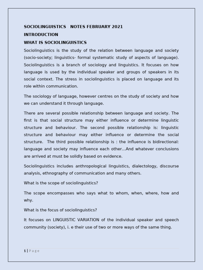Scope of Sociolinguistics Explained | PDF | Sociolinguistics | Linguistics