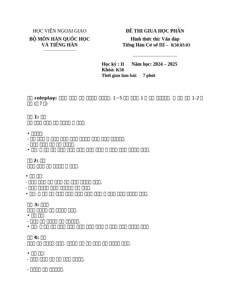 Đề Nói GK. THCS III. NN2. k50 | PDF