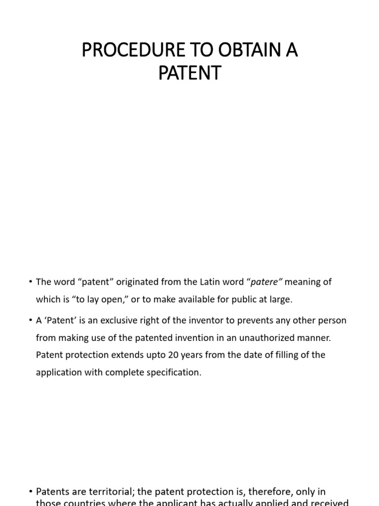 Procedure For Obtaining A Patent | PDF | Patent Application | Priority Right
