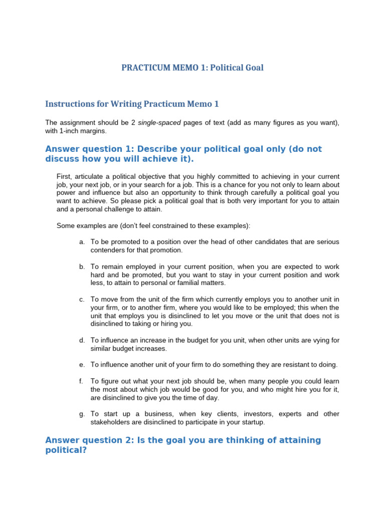 04 Practicum Memo 1 Instructions | PDF | Goal