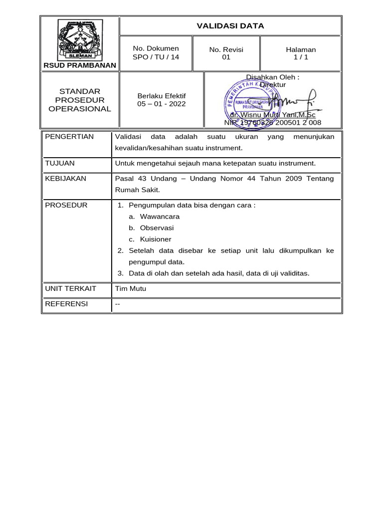 14. SPO TU rev00 VALIDASI DATA_Rev01 | PDF