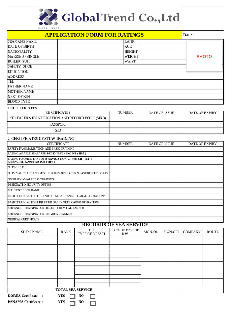 Seafarer Ratings Application Form | PDF