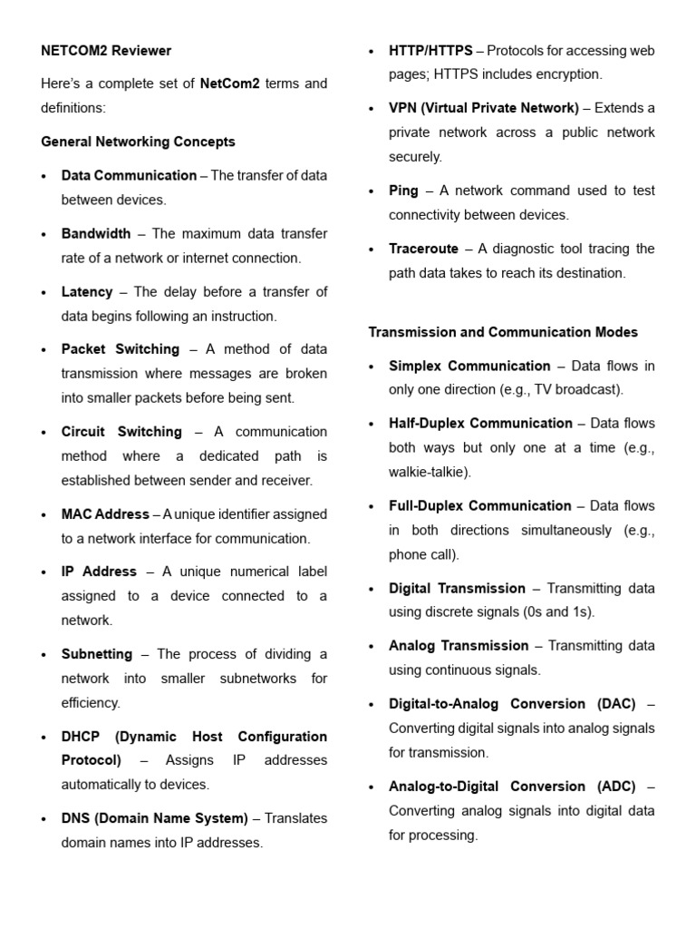 Netcom2 Midterm Reviewer Year2-Sem2 | PDF | Computer Network | Network ...