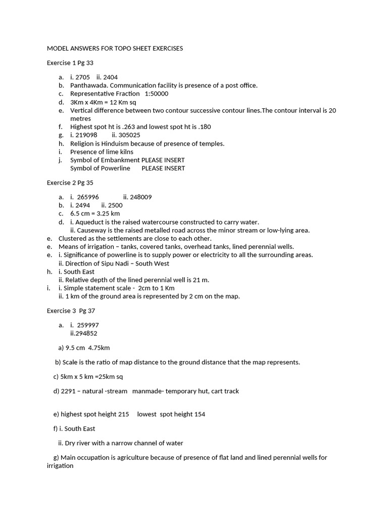 Geography Toposheet MODEL ANSWERS FOR TOPO SHEET EXERCISES | PDF ...