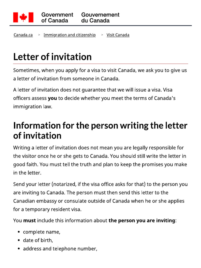 Letter of Invitation Canada | PDF