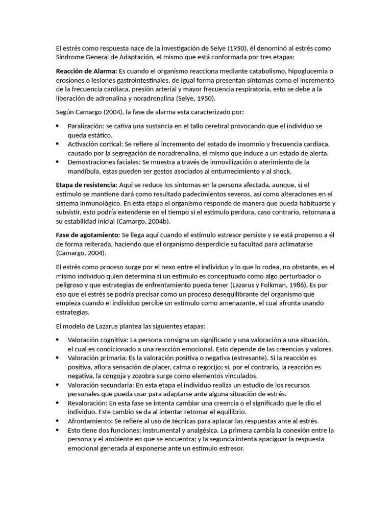 Etapas del Estrés: Adaptación y Afrontamiento | PDF | Estrés (biología ...