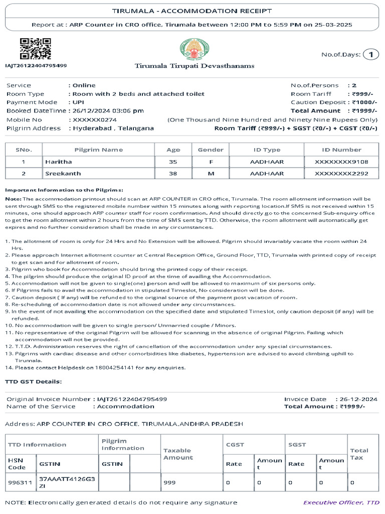 Accommodation Receipt | PDF