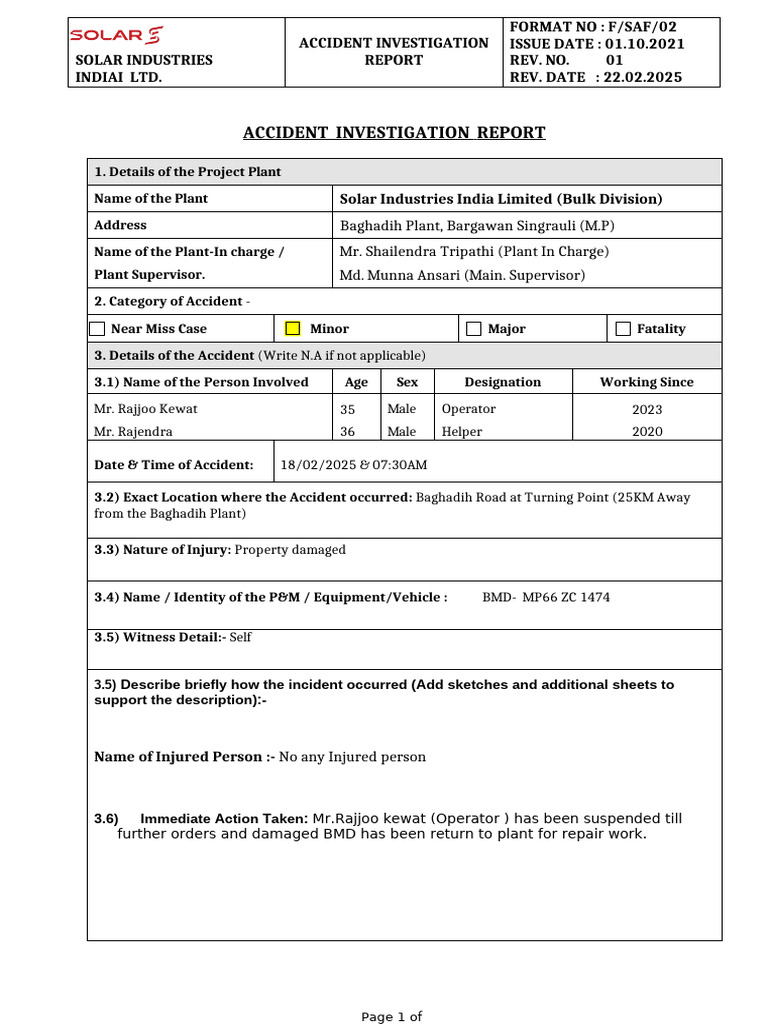 M) Accident-Investigation Report (F-SAF-12) | PDF | Safety