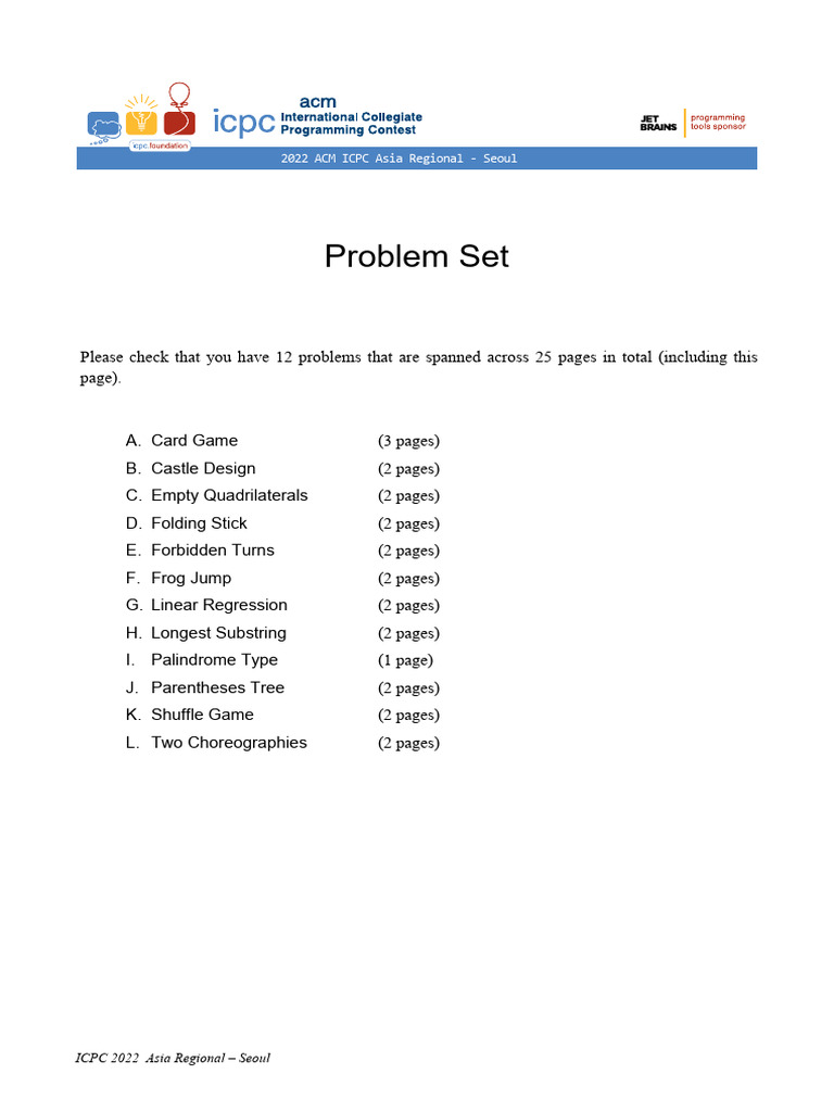 ICPC 2022 Seoul Problem Set Overview | PDF | Vertex (Graph Theory ...
