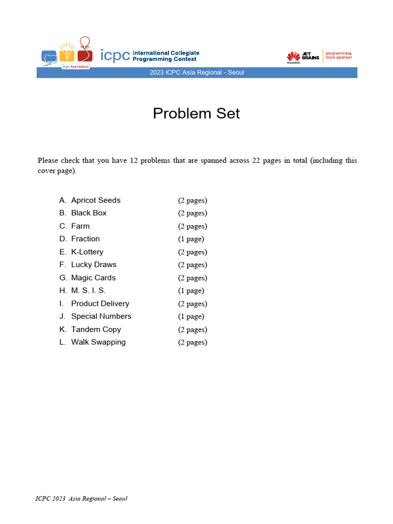 2023ICPC Problemset Regional | PDF | Sequence | String (Computer Science)