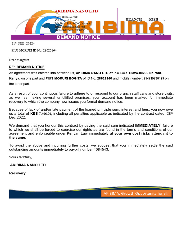 DEMAND LETTER Pius Moruri Bogita | PDF