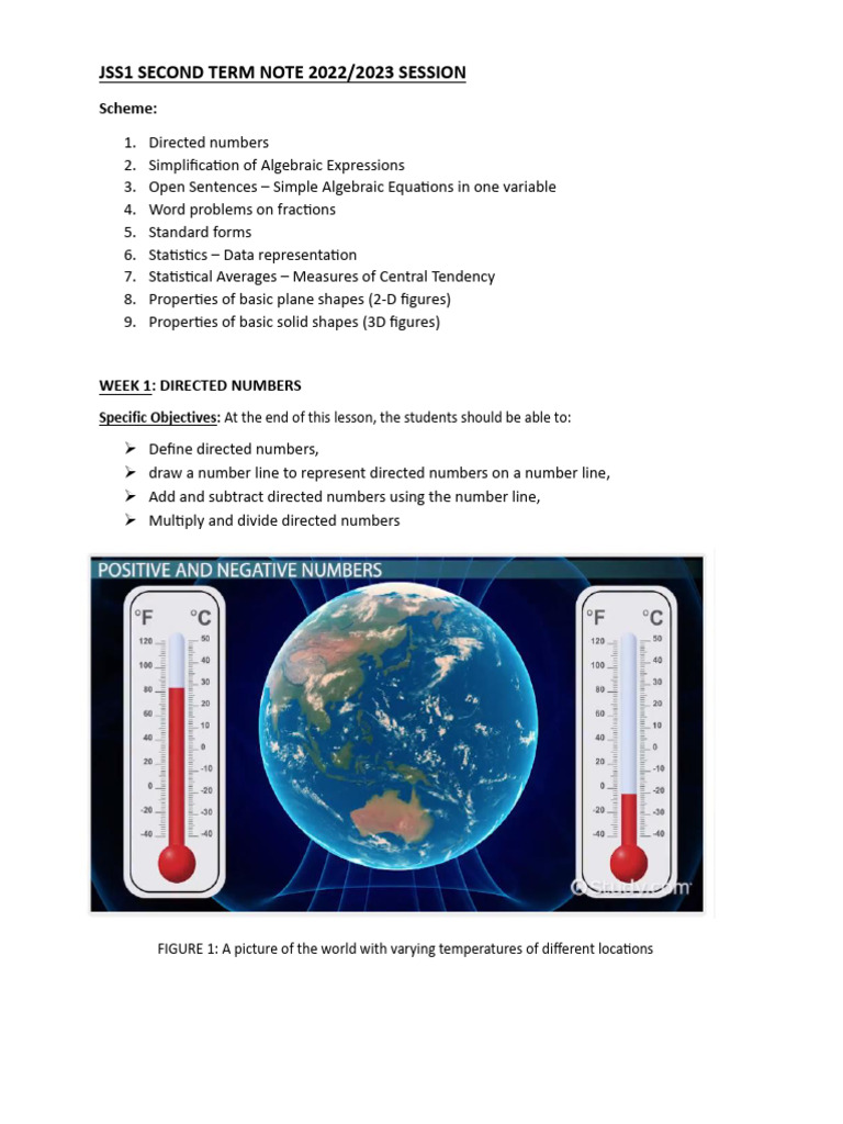 Second Term JSS1 Maths Note | PDF | Variable (Mathematics) | Algebra