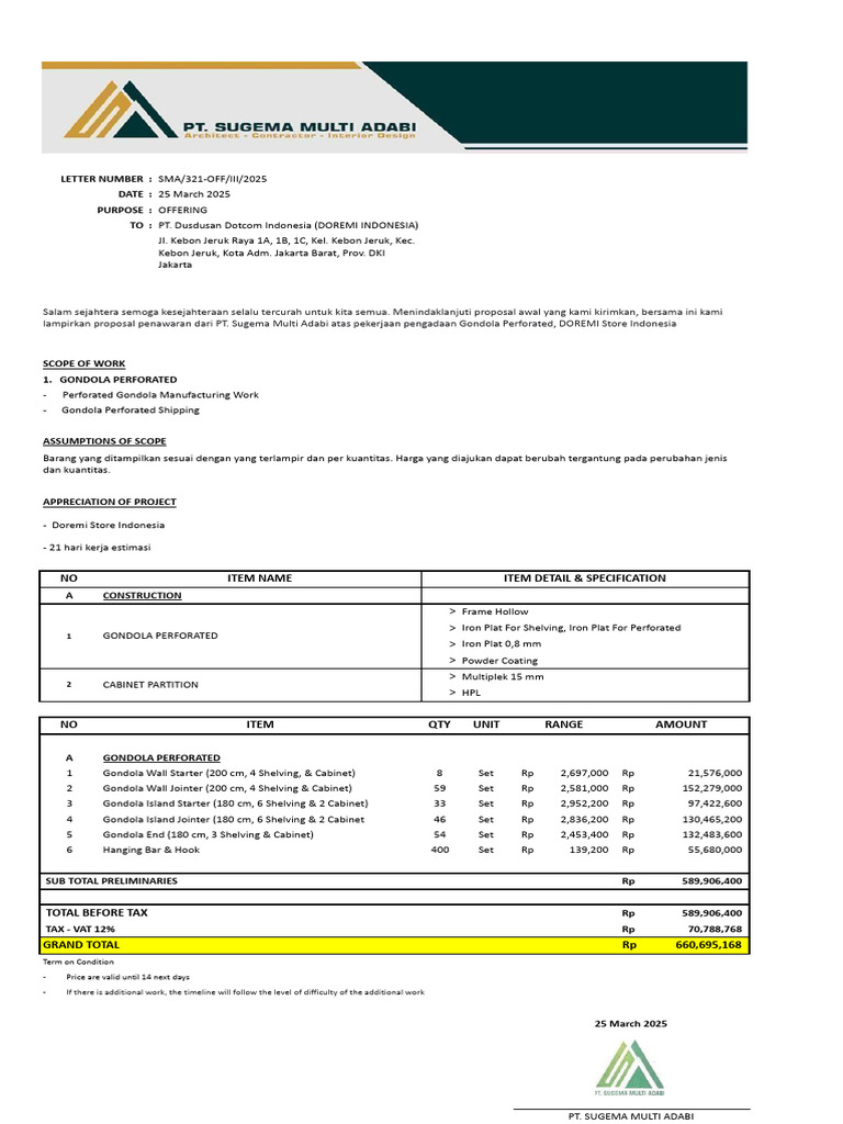 Penawaran (Gondola Perforated) - PT. DusdusanDotcomIndonesia (DoReMi) | PDF