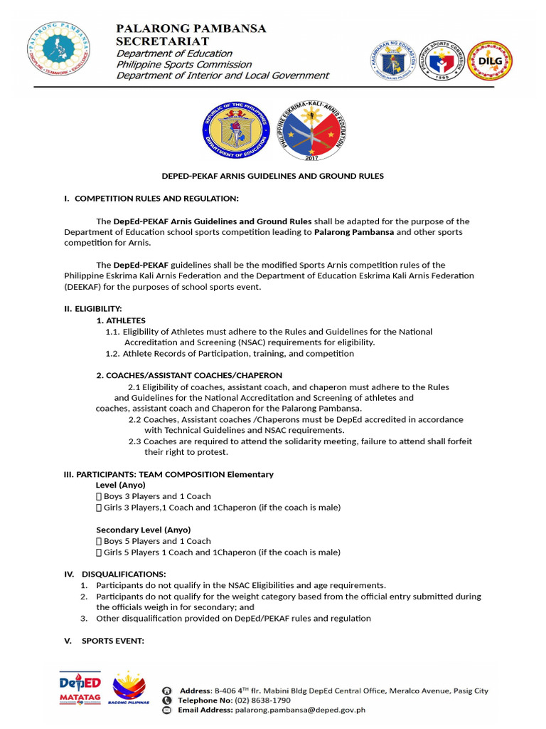 Arnis 2024 Guidlines and Rules | PDF