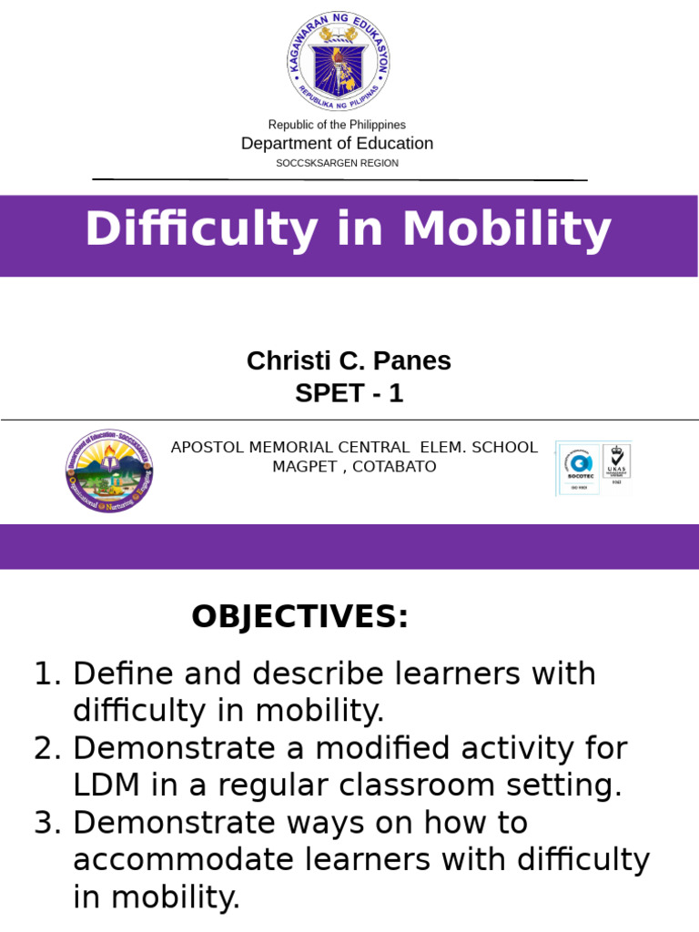 Difficulty in Mobility | PDF | Vertebral Column | Classroom
