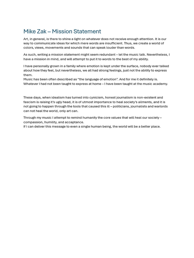 Mike Zak - Mission Statement | PDF