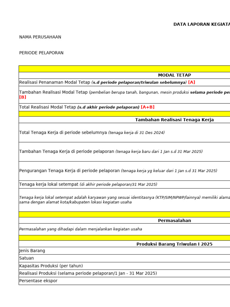 Template LKPM Q1 2025 | PDF