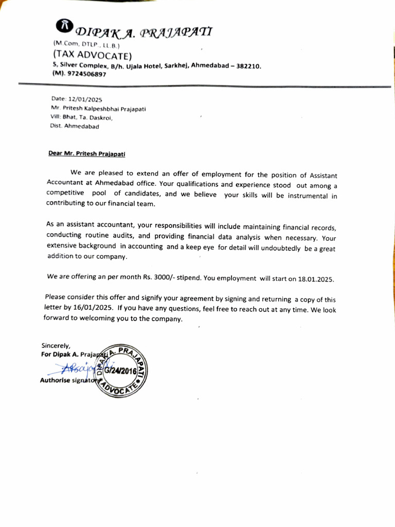 Job Offer for Assistant Accountant | PDF