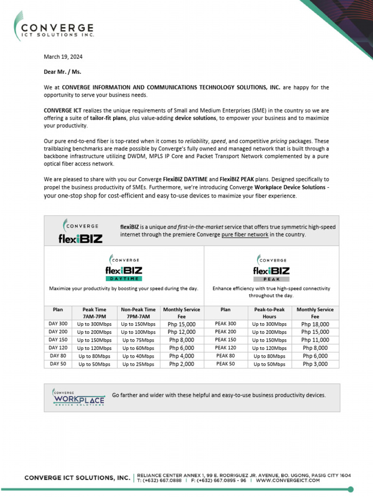 Converge FlexiBIZ Plans for SMEs | PDF | Computer Network ...
