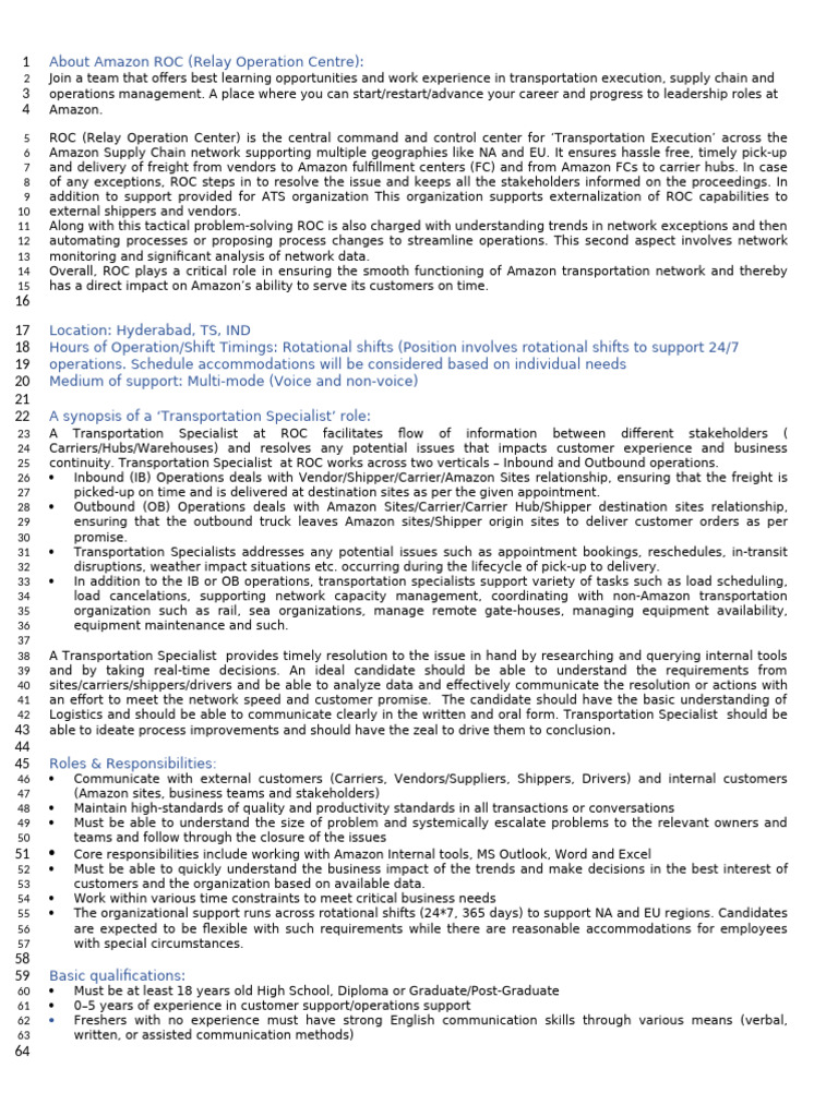 ROC - Transport Specialist - JD With EVP | PDF | Supply Chain | Logistics