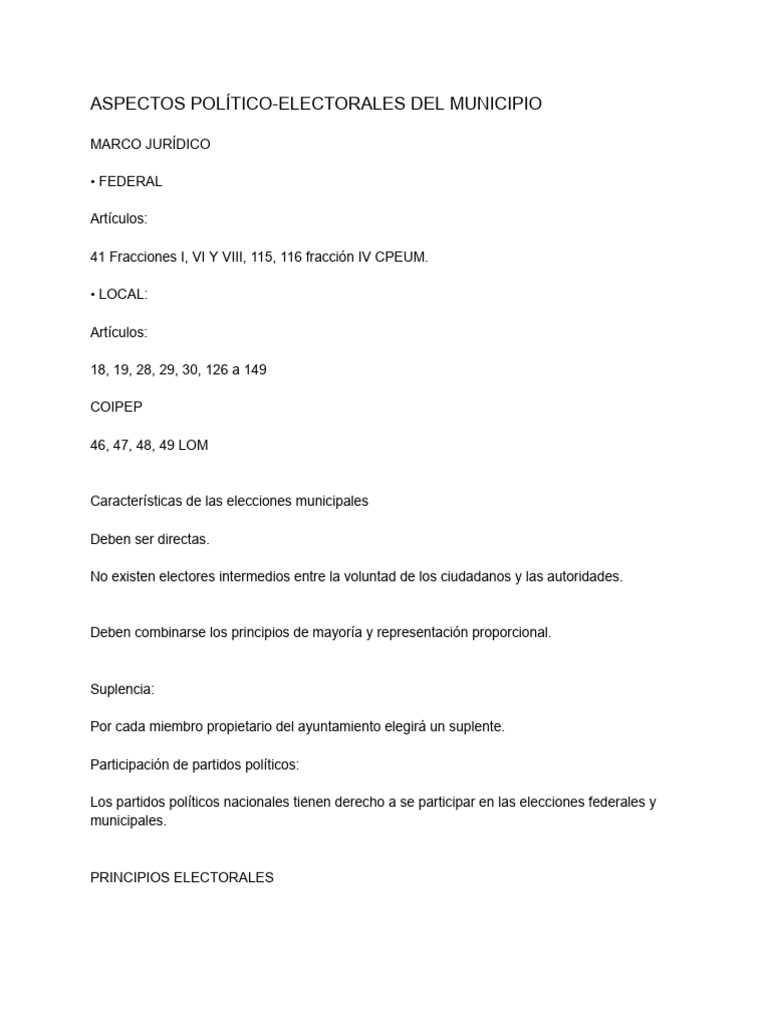 ASPECTOS POLÍTICO-ELECTORALES DEL MUNICIPIO | PDF | Elecciones ...