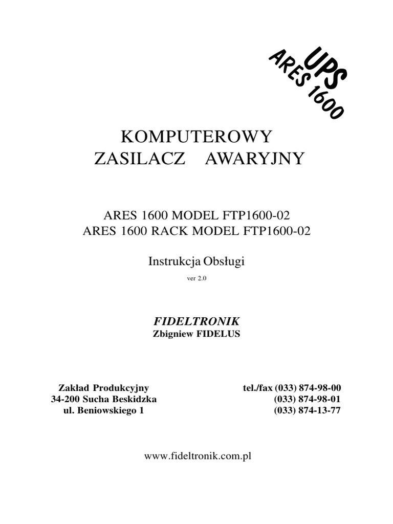 ARES 1600 02 Instrukcja 1 | PDF