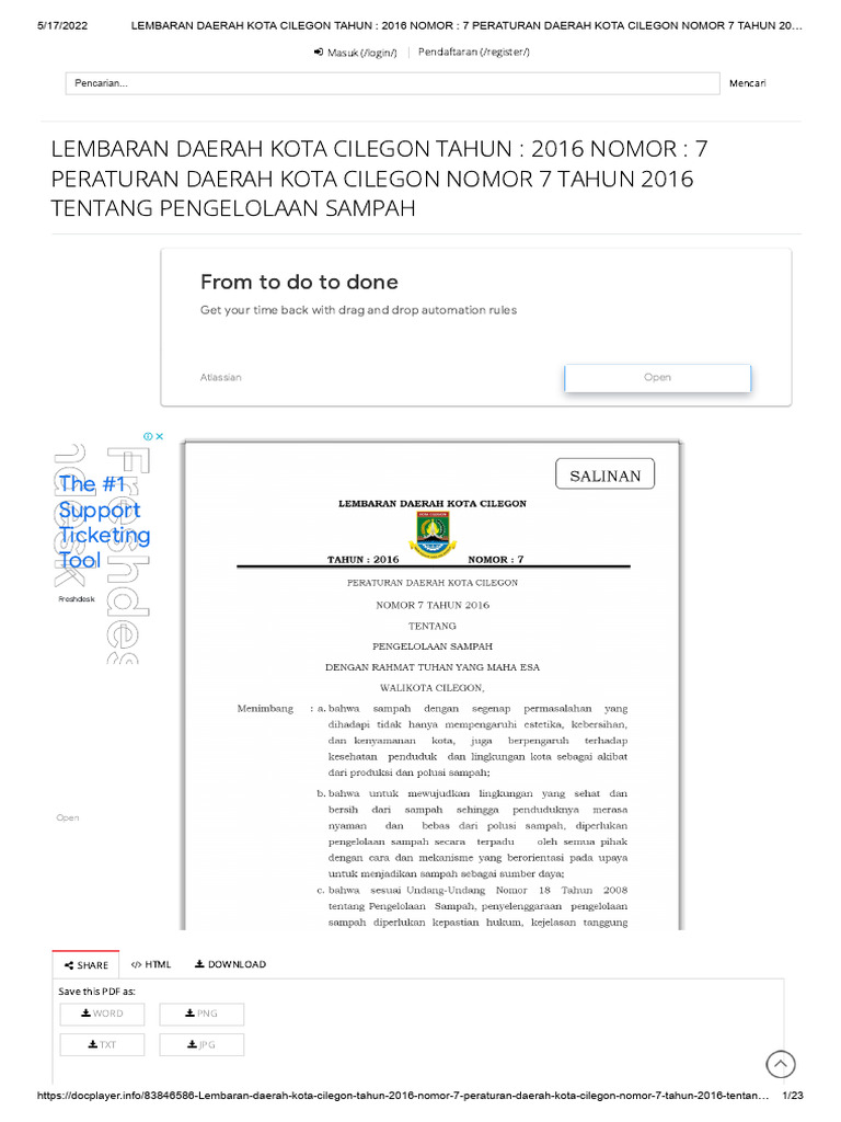 Lembaran Daerah Kota Cilegon Tahun - 2016 Nomor - 7 Peraturan Daerah Kota Cilegon Nomor 7 Tahun ...