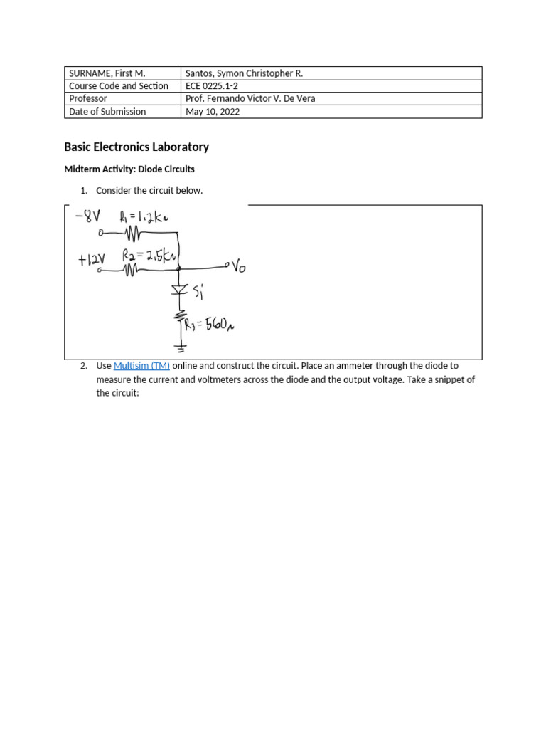 BELECLab - Midterm Activity - Diode Circuits | PDF | Voltage | Electrical Network