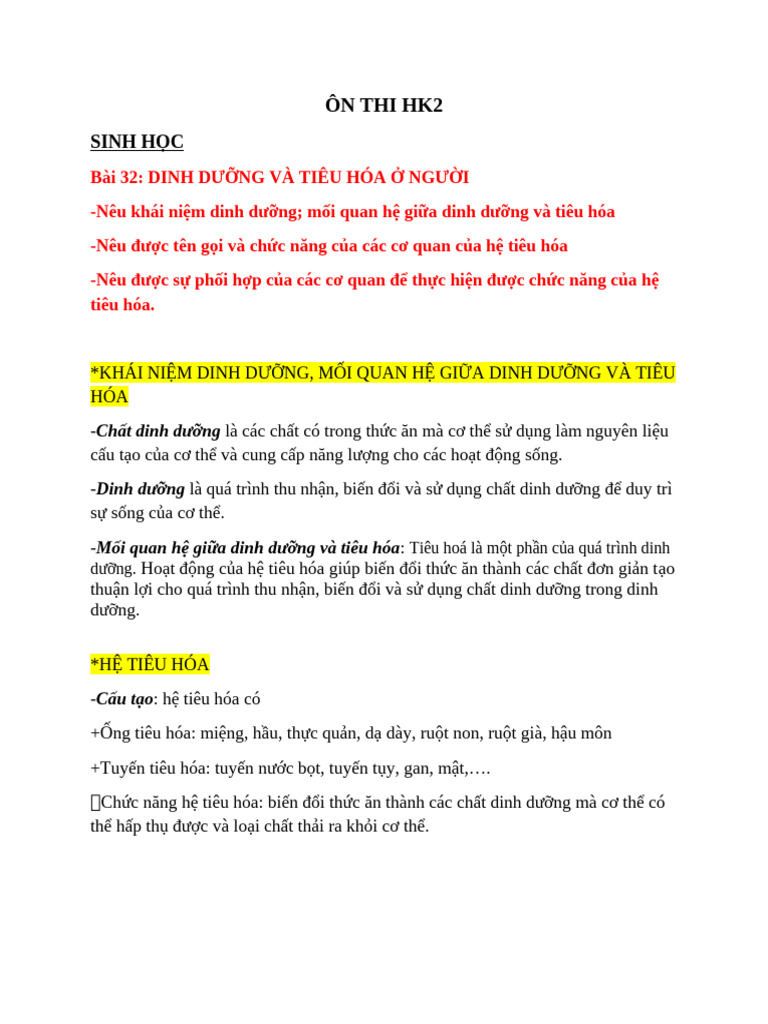 Ôn Thi HK2 Sinh Học | PDF