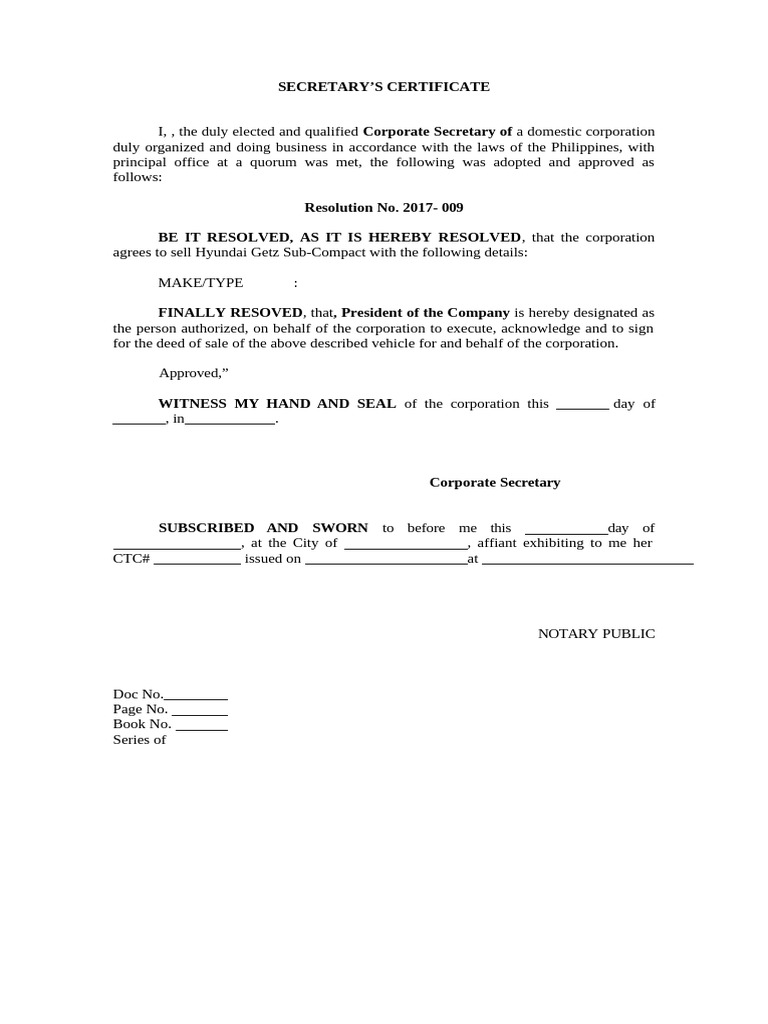 Secretary Cert | PDF